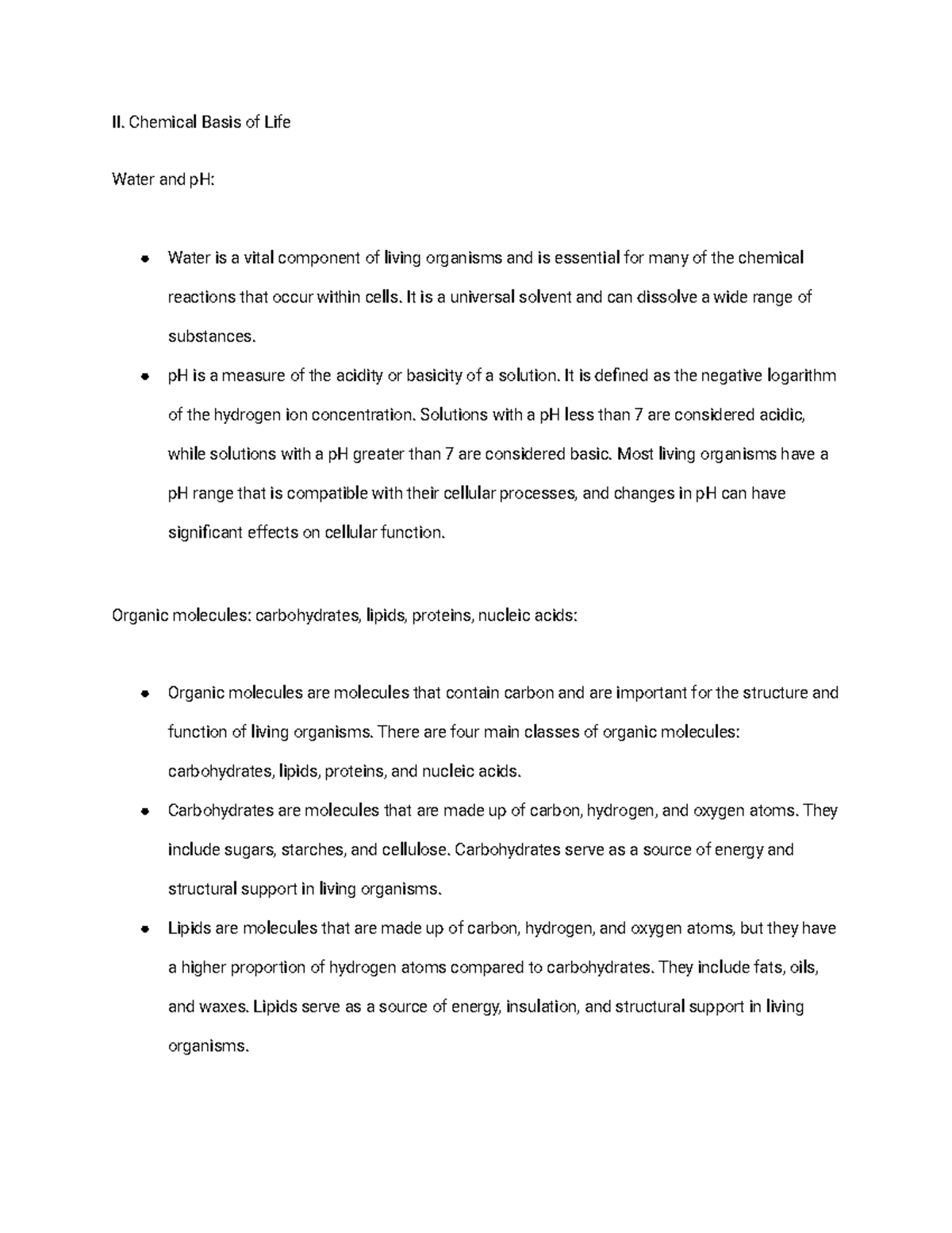 Chemical Basis of Life - II. Chemical Basis of Life Water and pH: Water ...