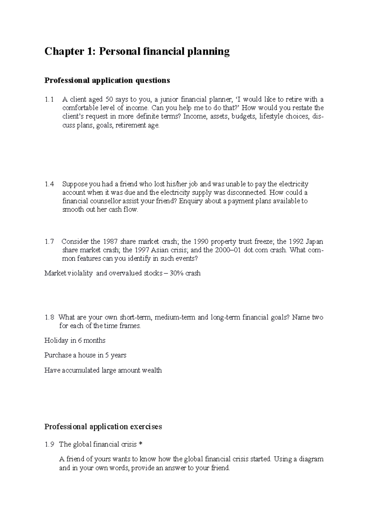 BX 2036 Chapter 1 Tutorial Questions - Chapter 1: Personal financial ...