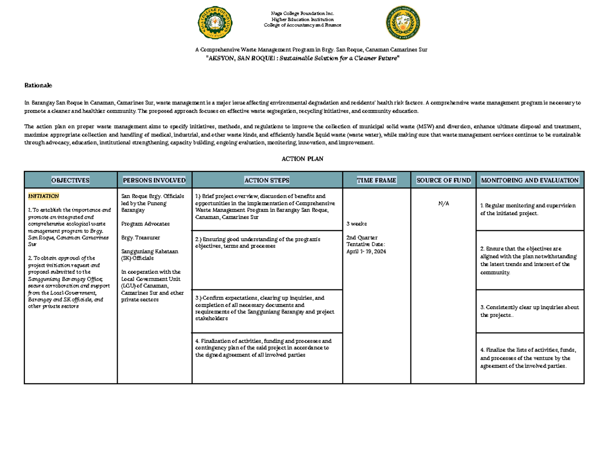 STS-Action Plan - N/A - Naga College Foundation Inc. Higher Education ...