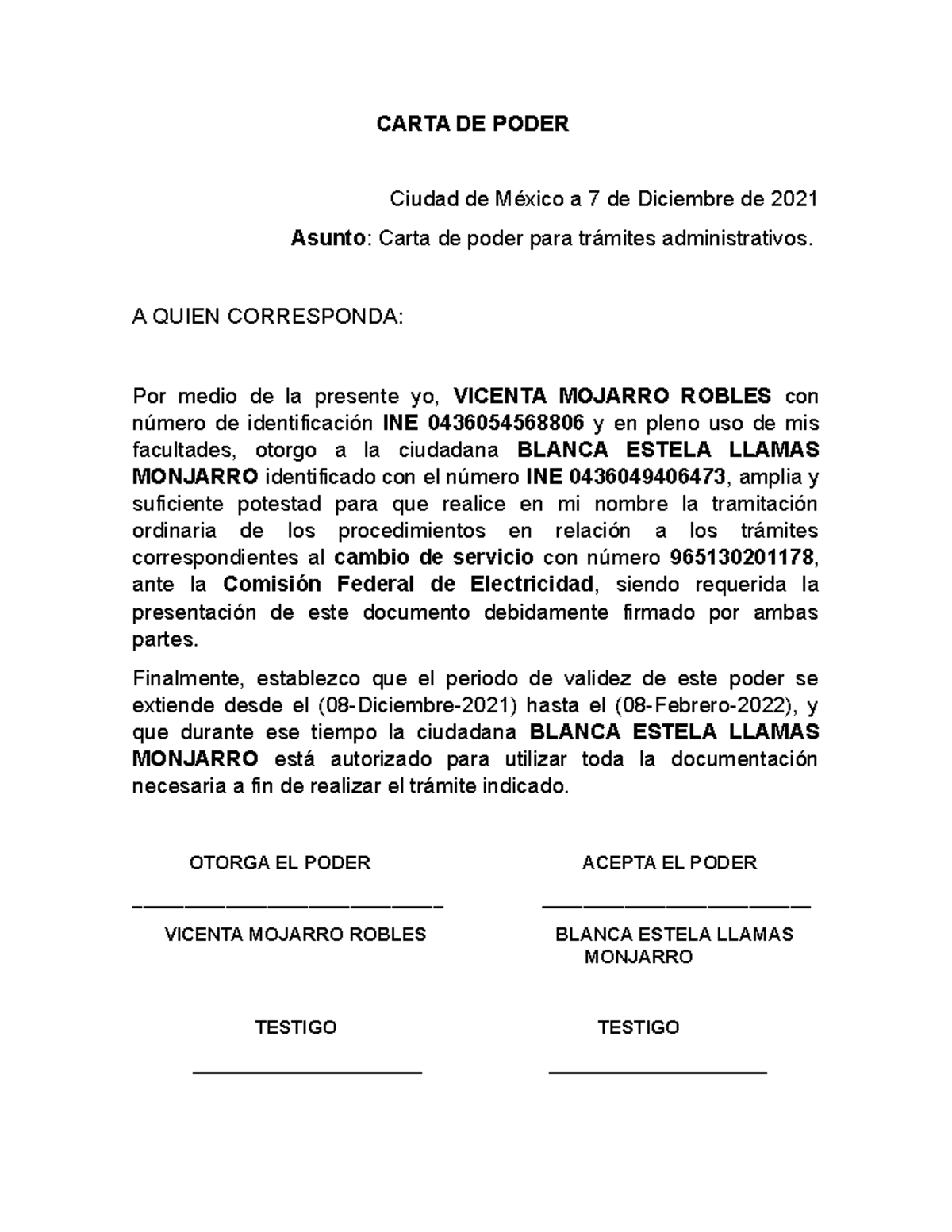 Carta DE Poder Blanca Llamas - CARTA DE PODER Ciudad de México a 7 de ...