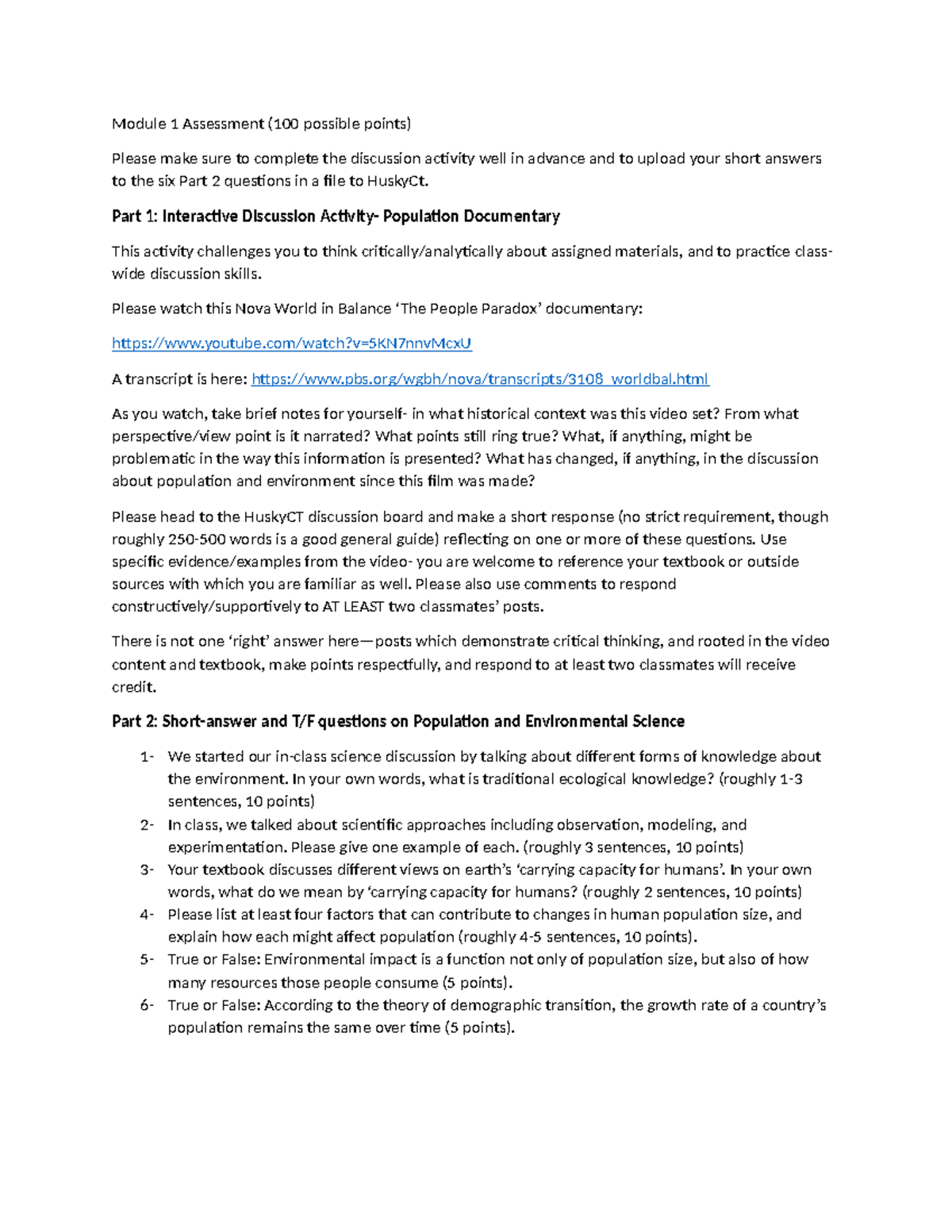 NRE 1000E Assessment 1 - Module 1 Assessment (100 possible points) Please make sure to complete ...