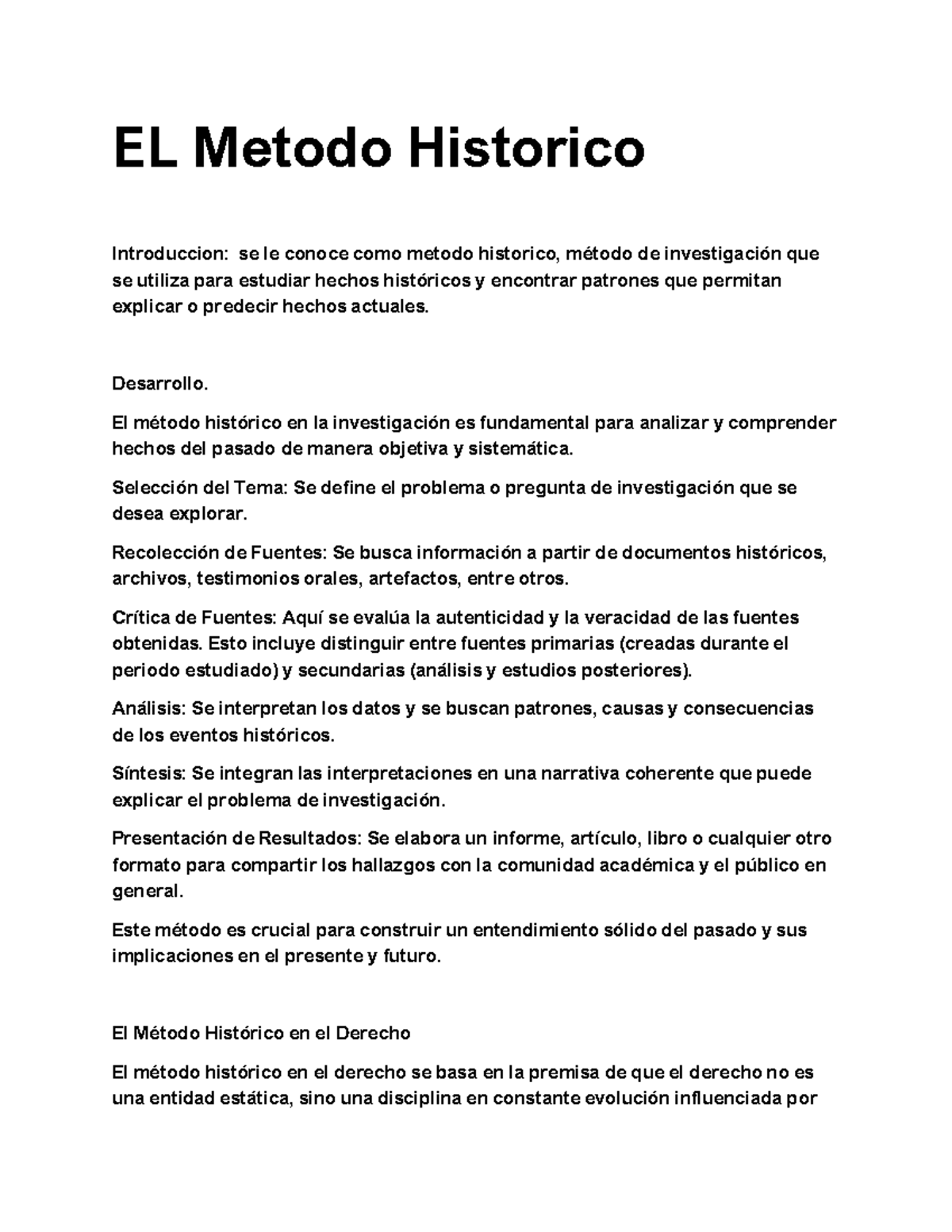 Metado Historico David - EL Metodo Historico Introduccion: se le conoce ...