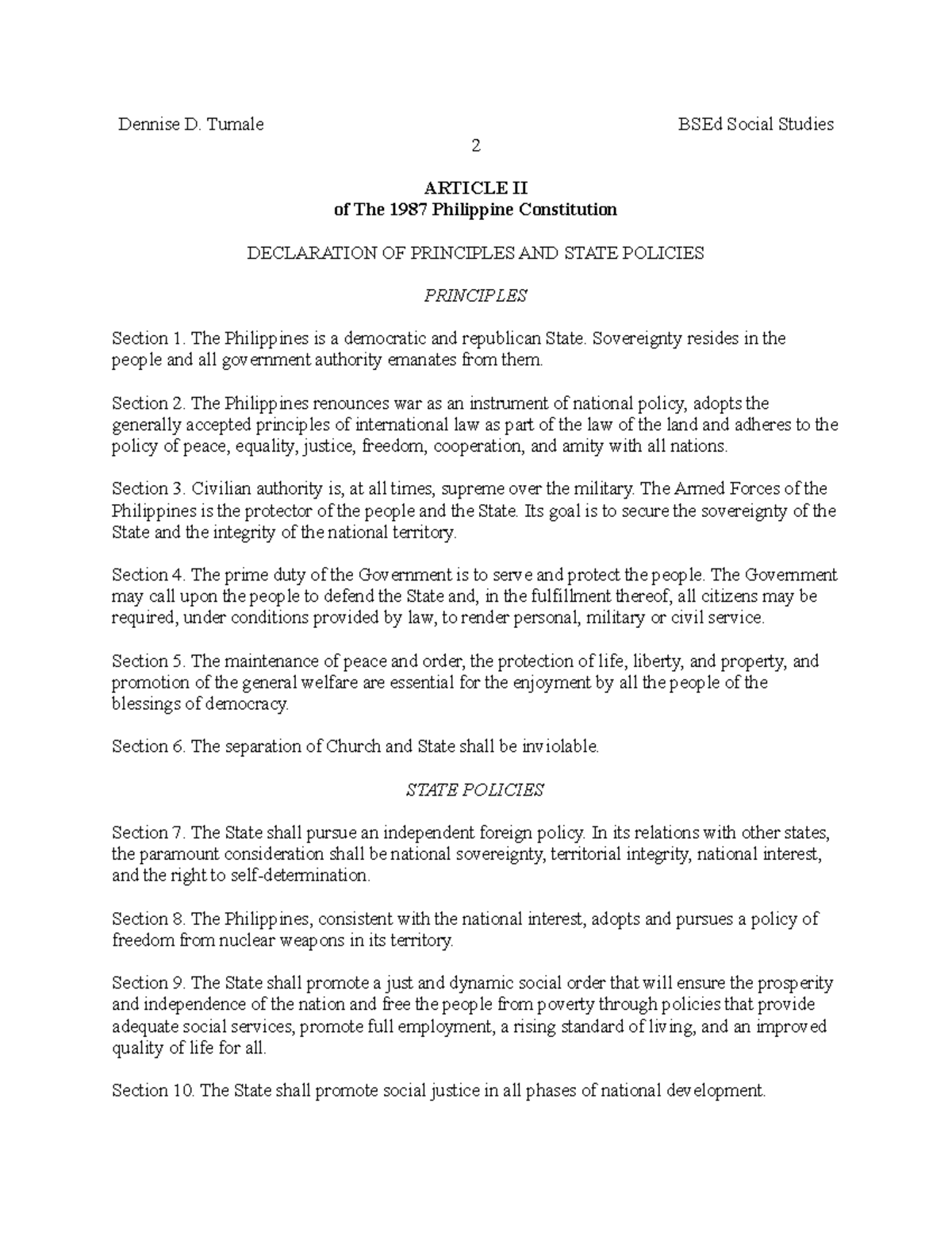 Article 2 - Summary Law and Related Studies - Dennise D. Tumale BSEd ...