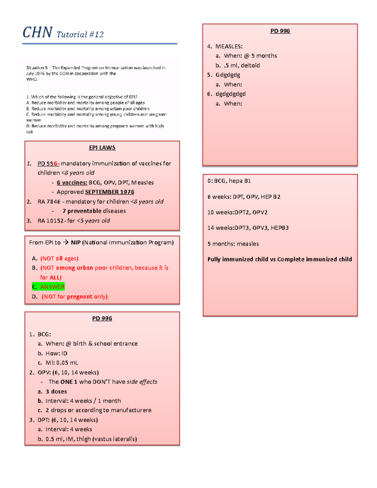 CHN Tutorial -nursing - Nursing - FSUU - Studocu