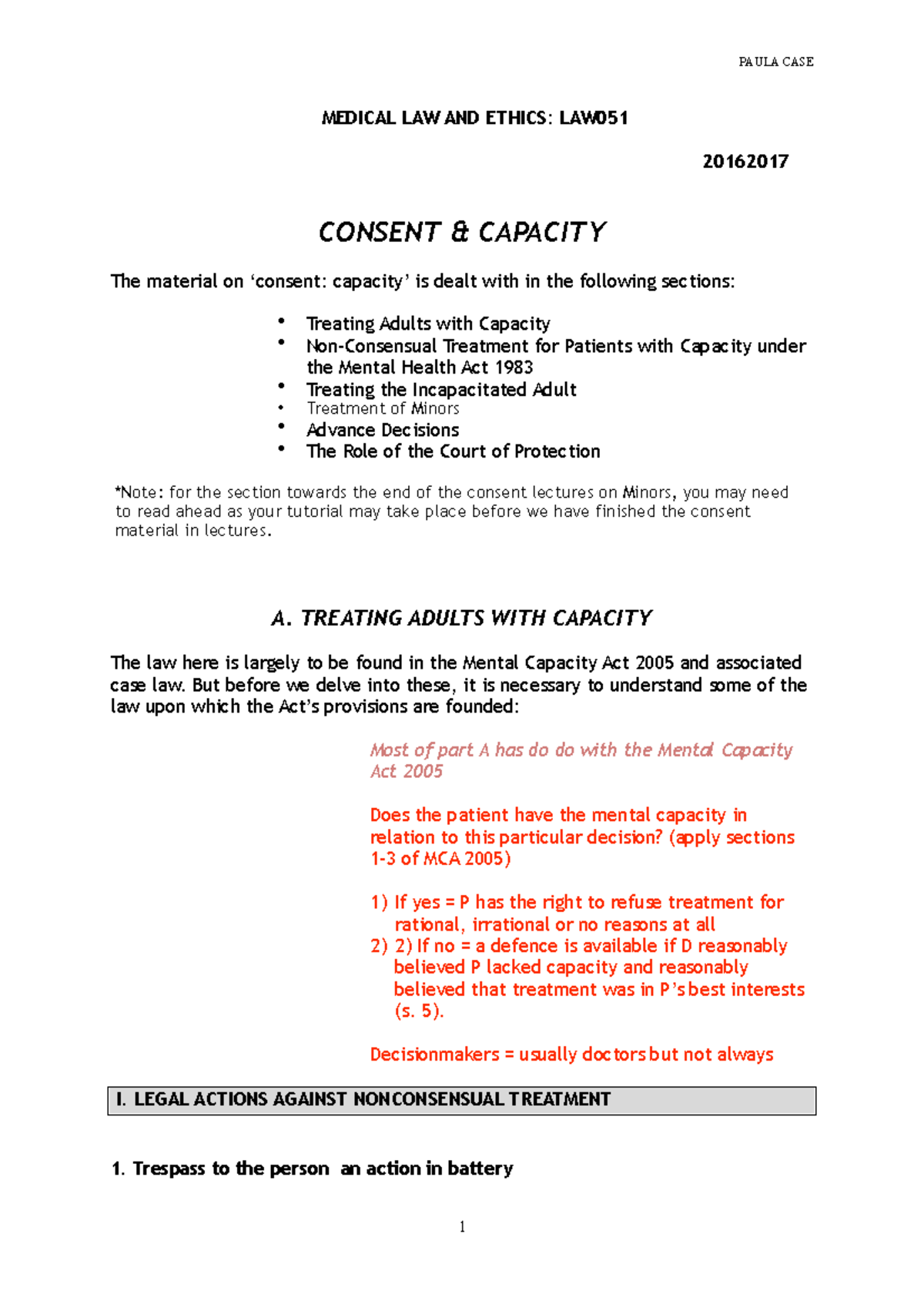 Consent 2016-17 - Handout provided by the lecturers (Dr Horton, Dr Case ...
