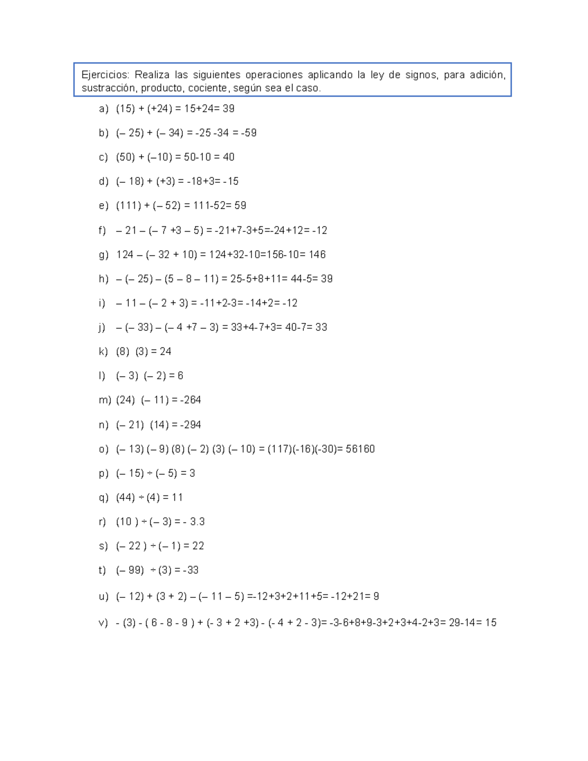 Entregable 2 LEY DE Signos - Ejercicios: Realiza las siguientes ...