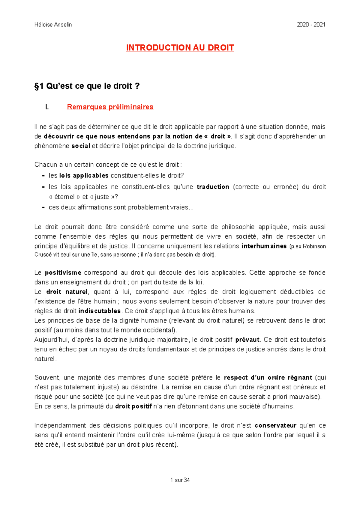 Introduction AU Droit - INTRODUCTION AU DROIT §1 Qu’est ce que le droit? I. Remarques ...