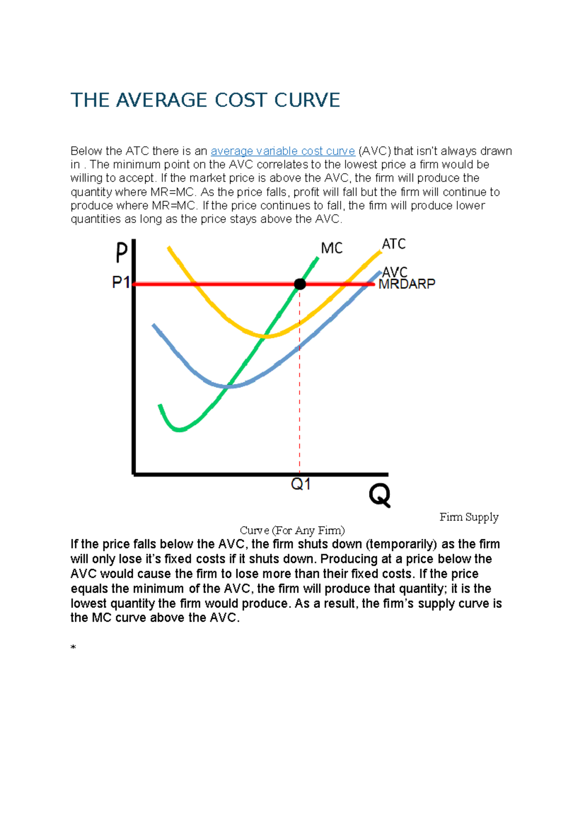 THE Average COST Curve - THE AVERAGE COST CURVE Below the ATC there is ...