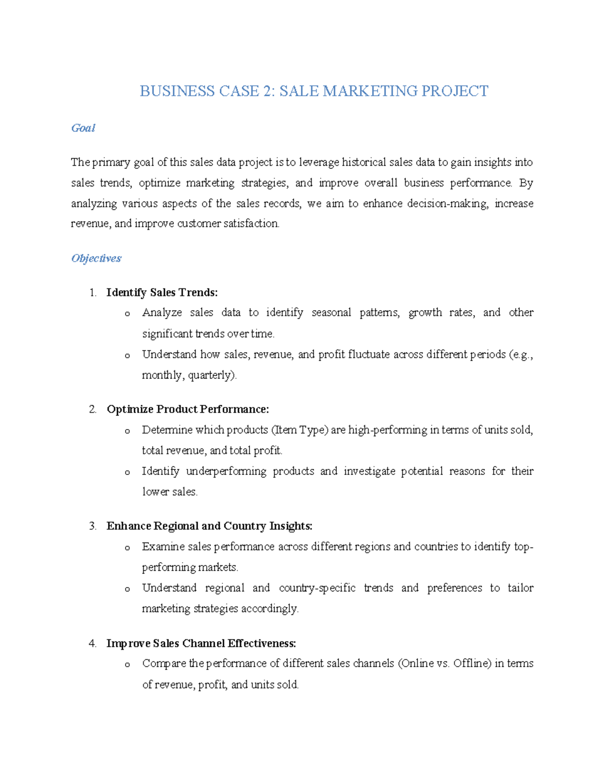 Business Case 2 - kjhdfkjkdgs,nfjz.k - BUSINESS CASE 2: SALE MARKETING ...