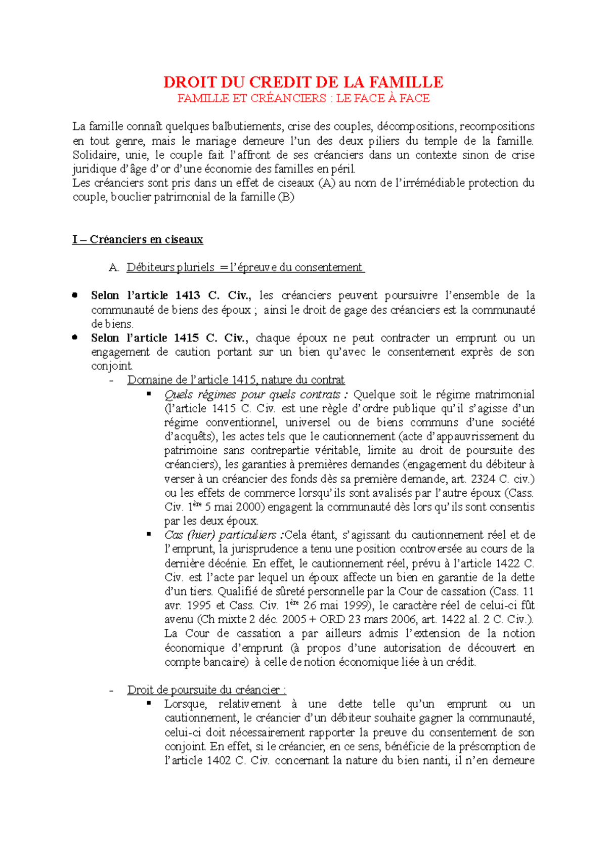 Droit du credit de la famille 2 - DROIT DU CREDIT DE LA FAMILLE FAMILLE ...