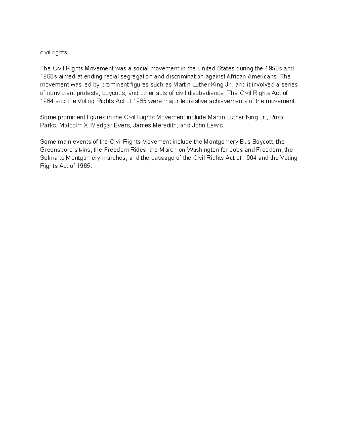 Civil rights - class notes - civil rights The Civil Rights Movement was ...