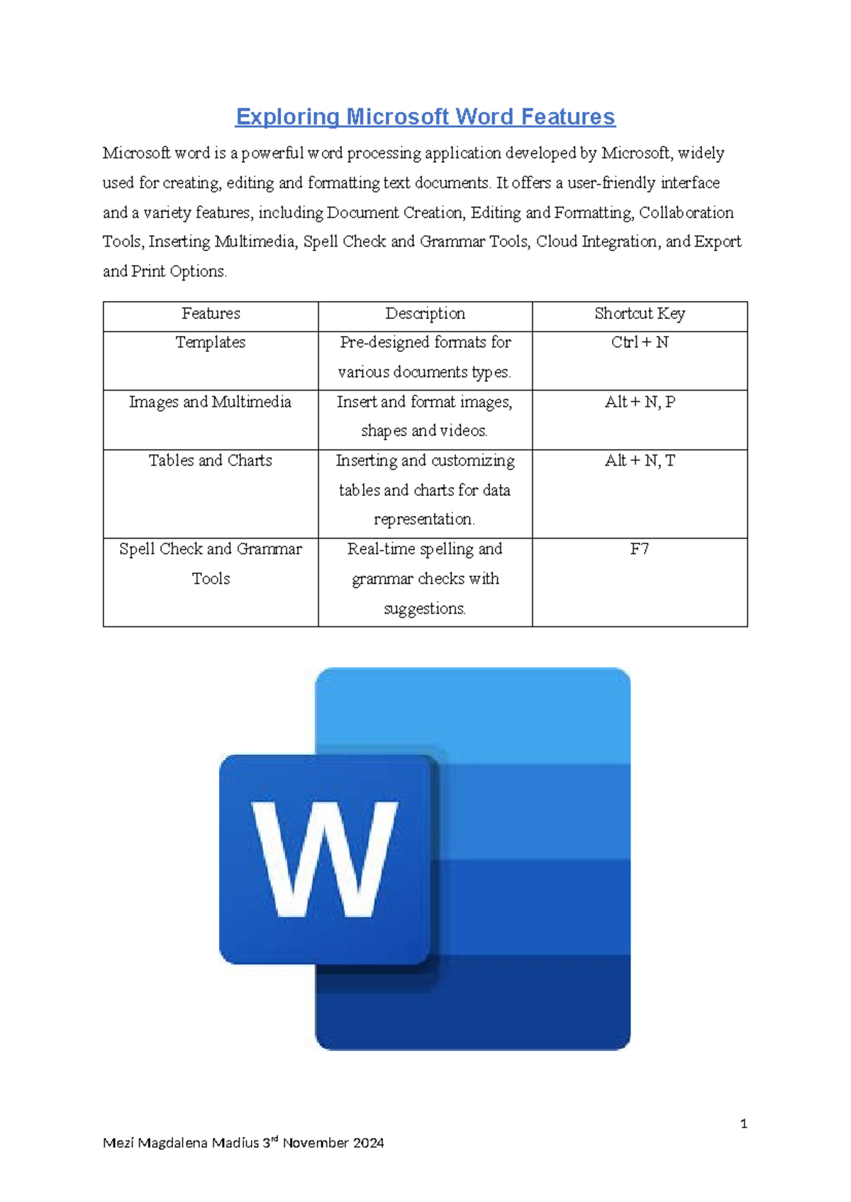 CSC134G5 Lab 1 Mz - Exploring Microsoft Word Features Microsoft word is ...