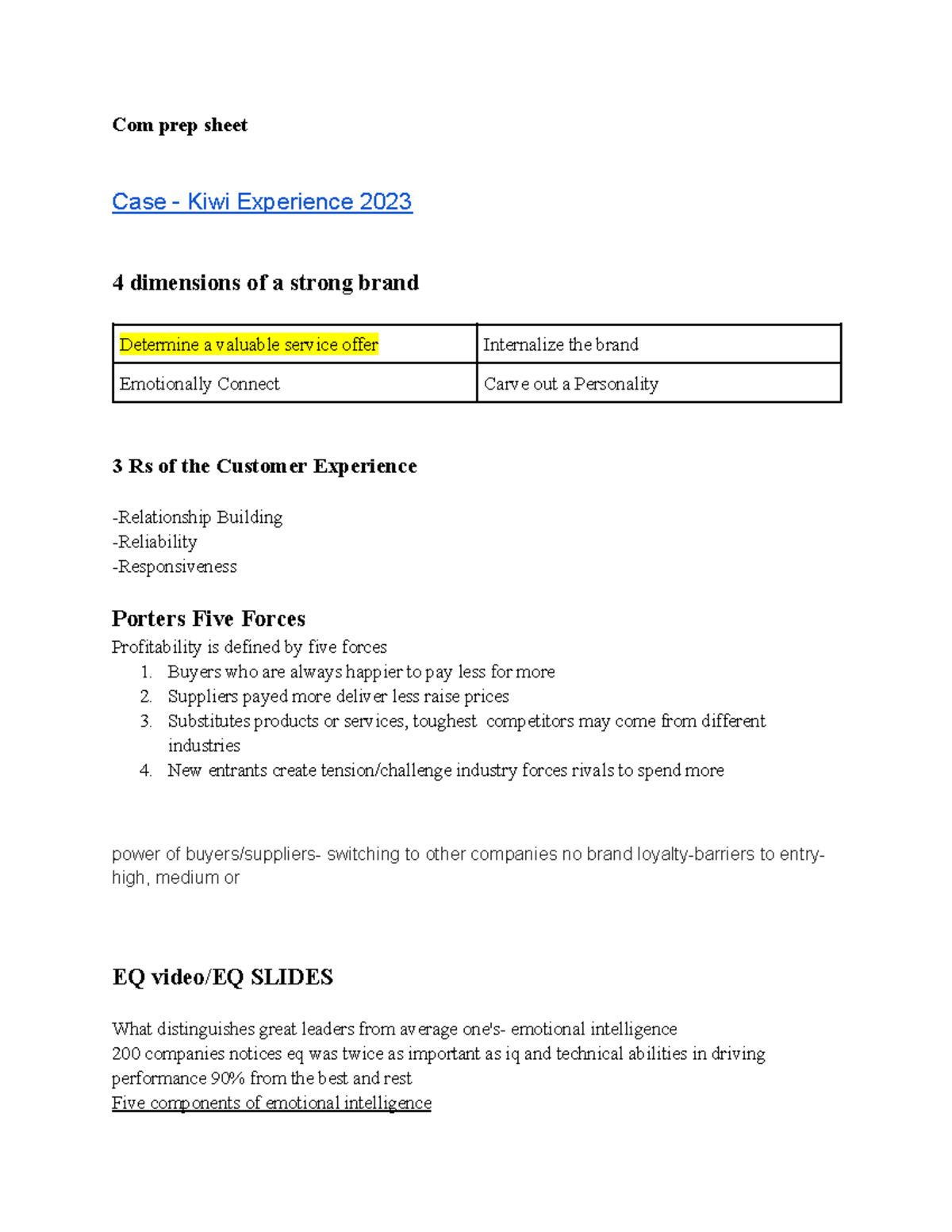 Commerce Prep 1 - Prep for Midterm exam - Com prep sheet Case - Kiwi ...