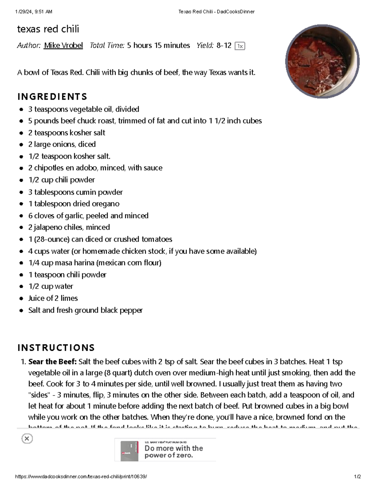 Texas Red Chili - Dad Cooks Dinner - 1/29/24, 9:51 AM Texas Red Chili ...