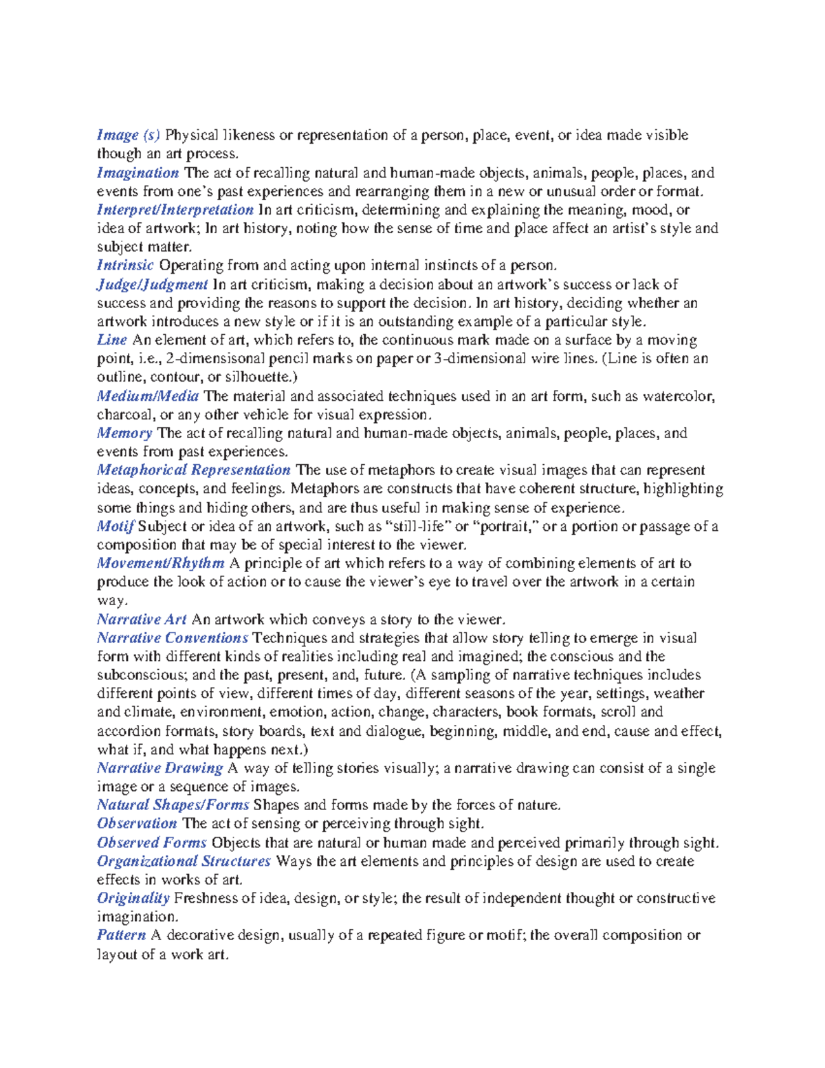 Visual art terminology 3 - Image (s) Physical likeness or ...