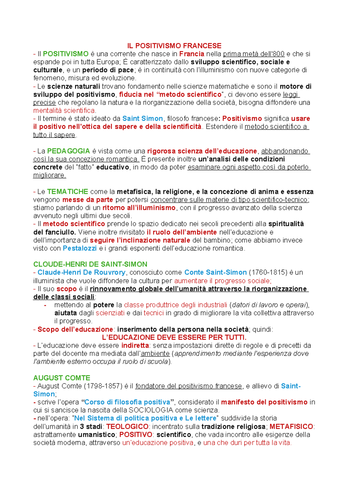 IL Positivismo Francese - IL POSITIVISMO FRANCESE Il POSITIVISMO è una ...