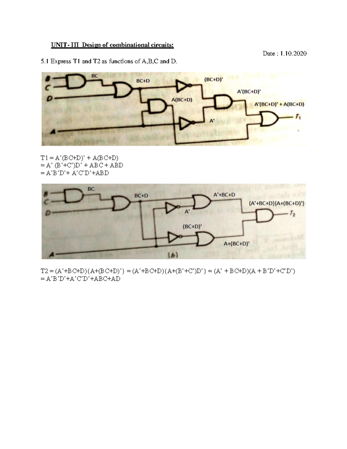 DD Unit 3 solutions - NOTES - UNIT- III Design of combinational ...