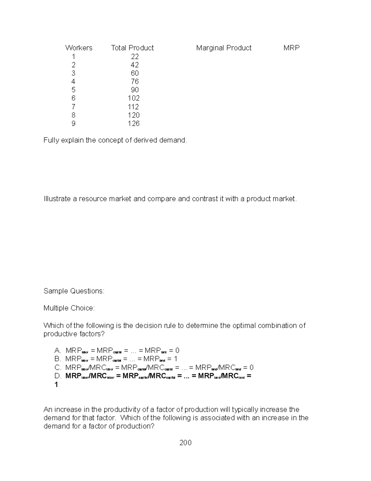 Introduction to Microeconomics(42) - Workers Total Product Marginal ...