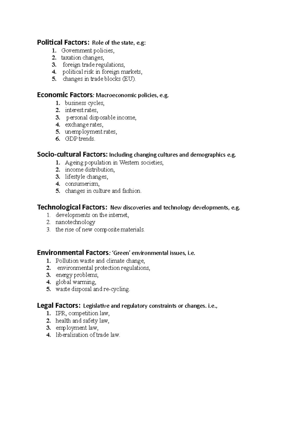 Pestel - Notes - Political Factors: Role of the state, e: 1. Government ...
