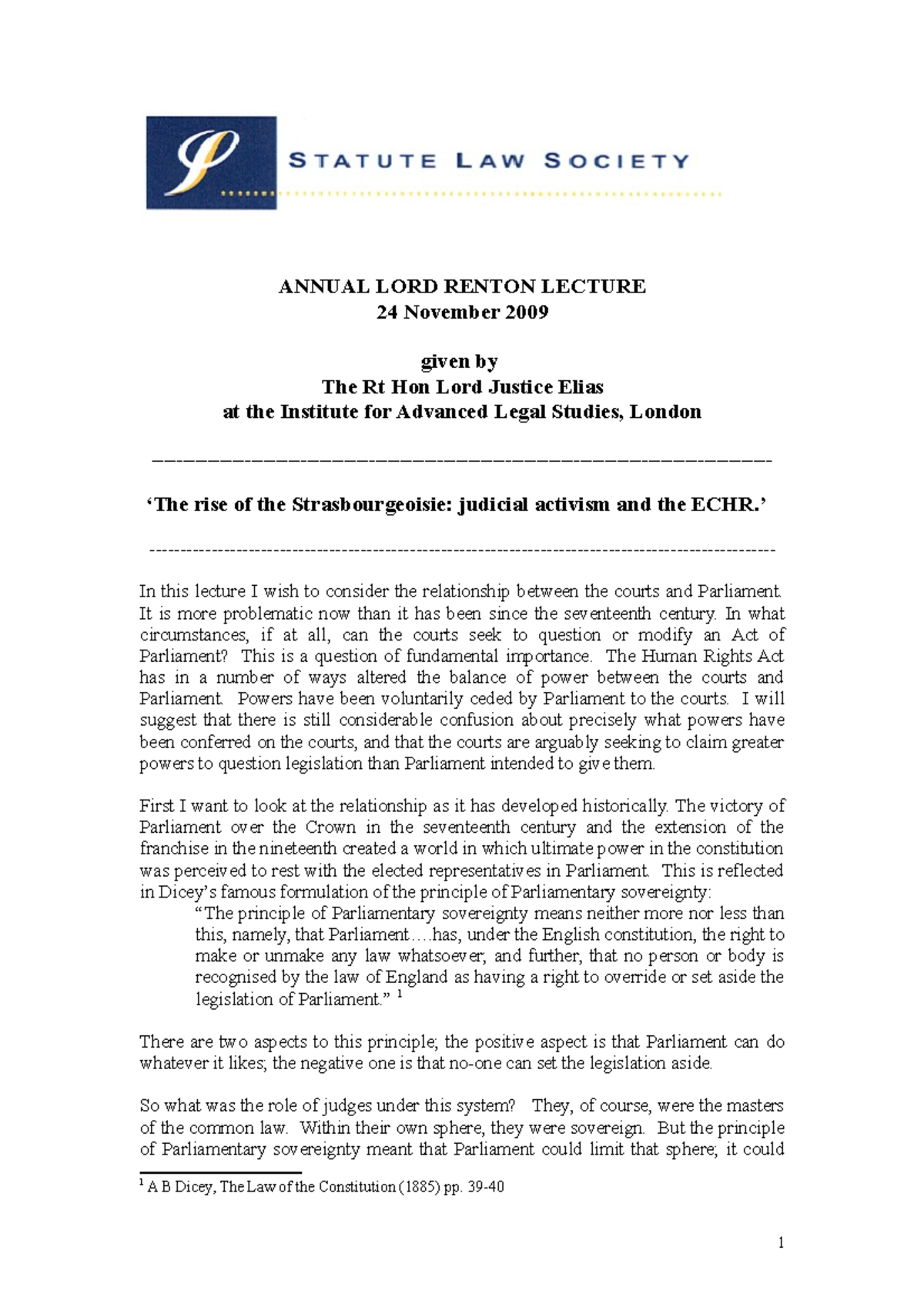 Elias Lecture SLS 24 - notes - ANNUAL LORD RENTON LECTURE 24 November ...