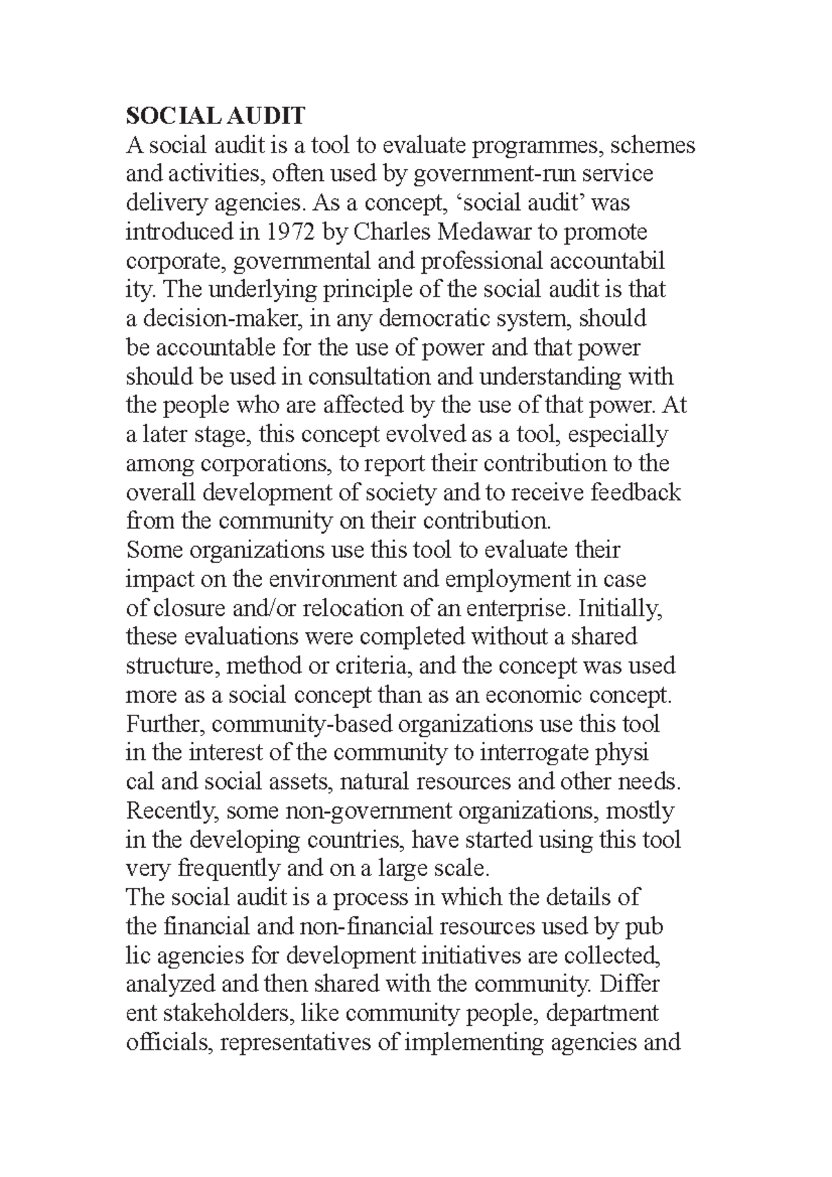 Social Audit - SOCIAL AUDIT A social audit is a tool to evaluate ...