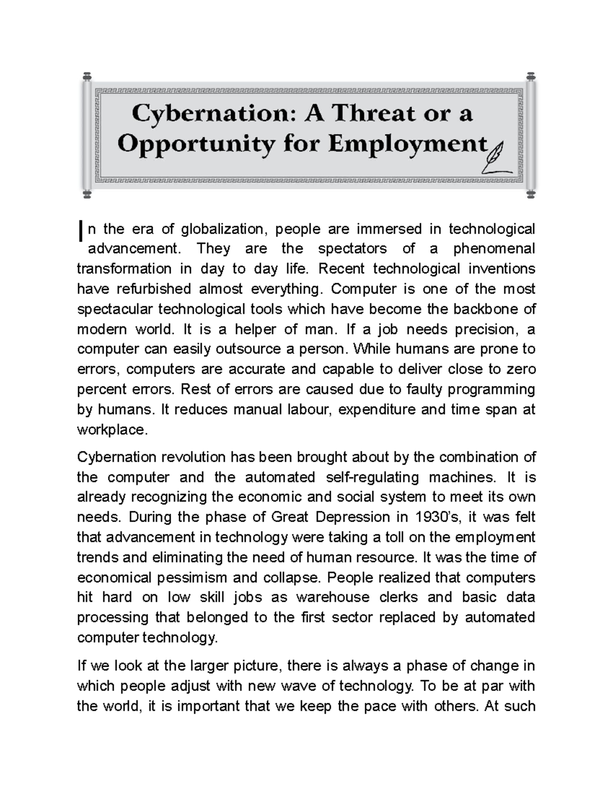 Cybernation, A threat or a opportunity for employment - I n the era of ...