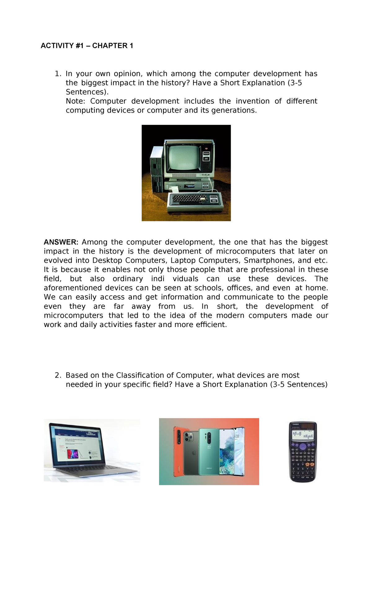 Activity 1-ICT - ACTIVITY #1 – CHAPTER 1 In your own opinion, which ...