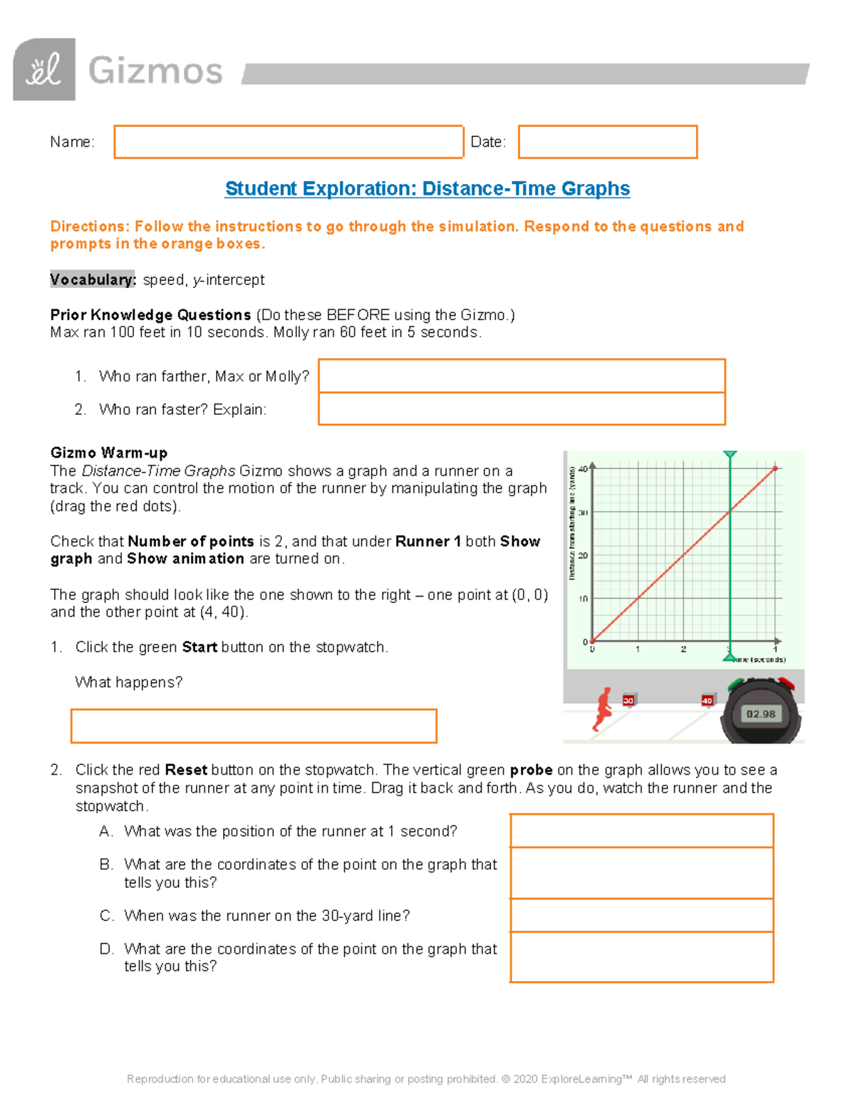 Distance Time SE - Worksheet - Name: Date: Student Exploration ...