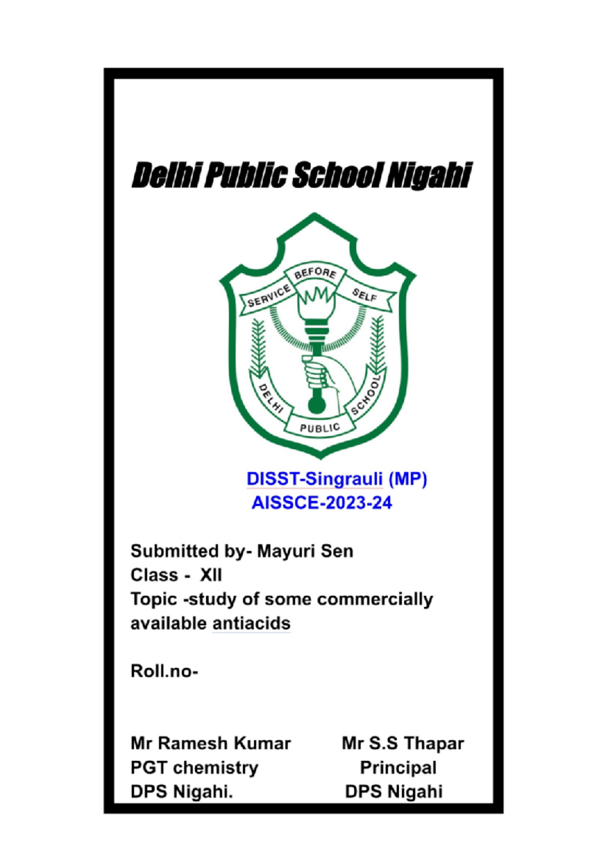 Chemistry project file - Delhi Public School Nigahi BEFORE SELF PUBLIC ...