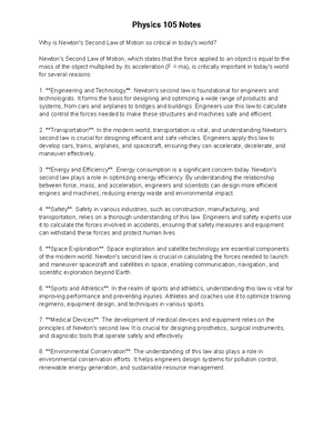 PHYS 105 Notes PT 1 - Physics 105 Notes Describe why motion is ...