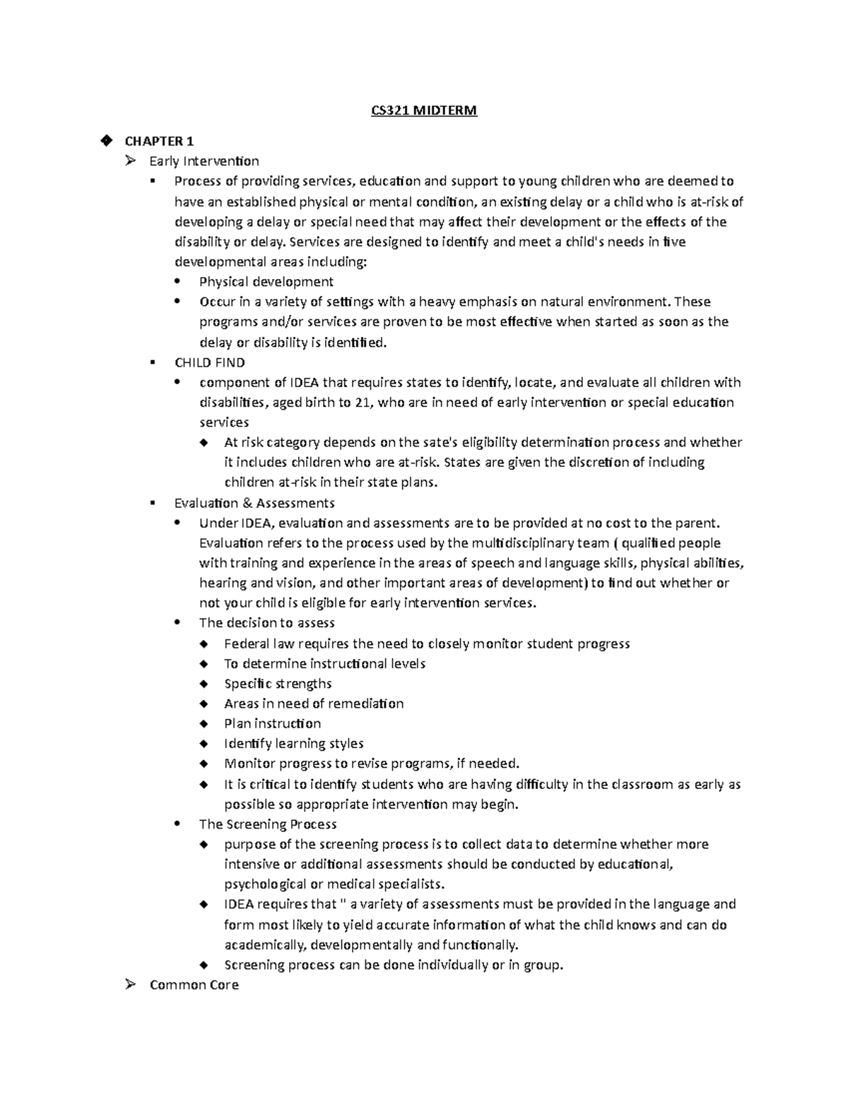CS321 Midterm - CS321 MIDTERM CHAPTER 1 Early Intervention Process of ...