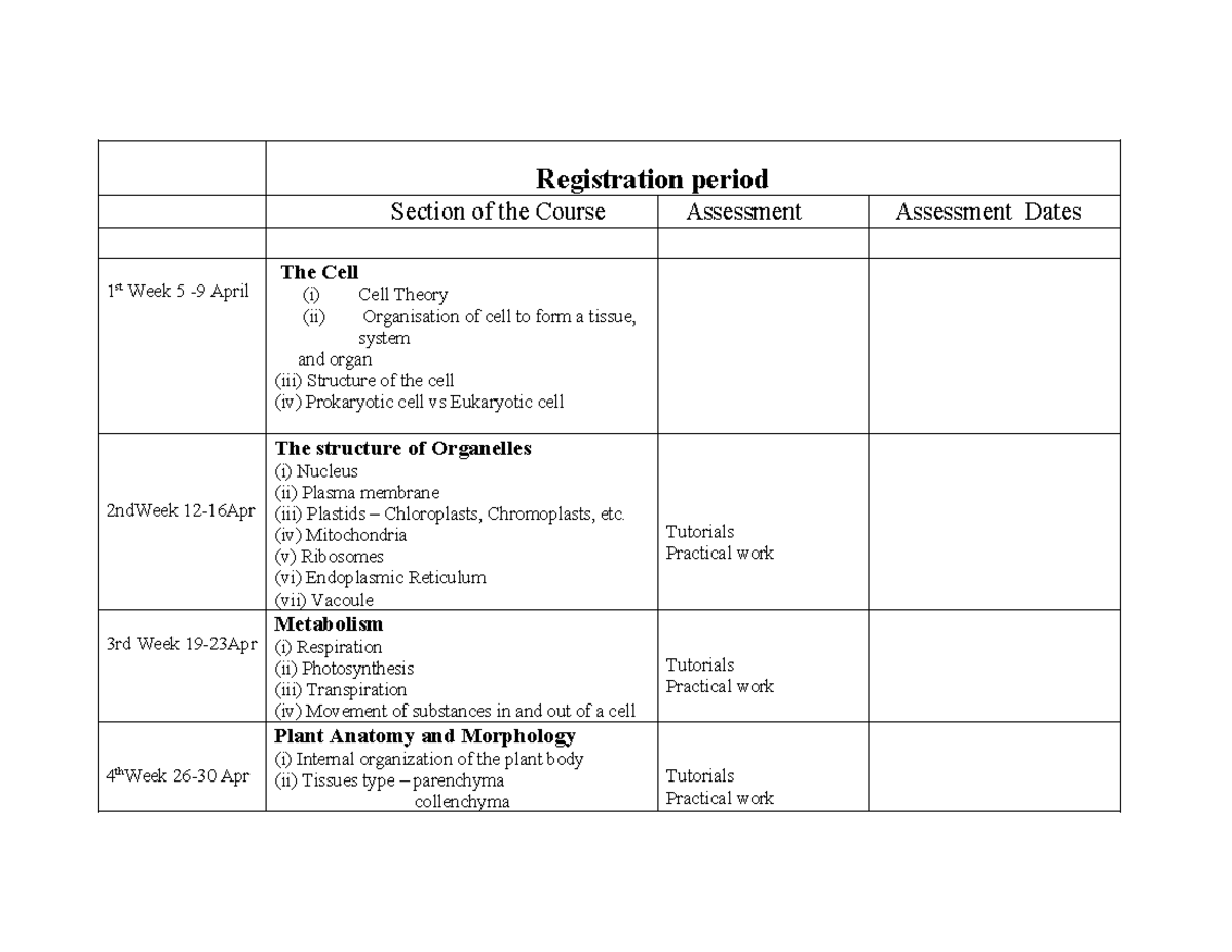 Pace Setter for Bio 111F 2021 - Registration period Section of the ...