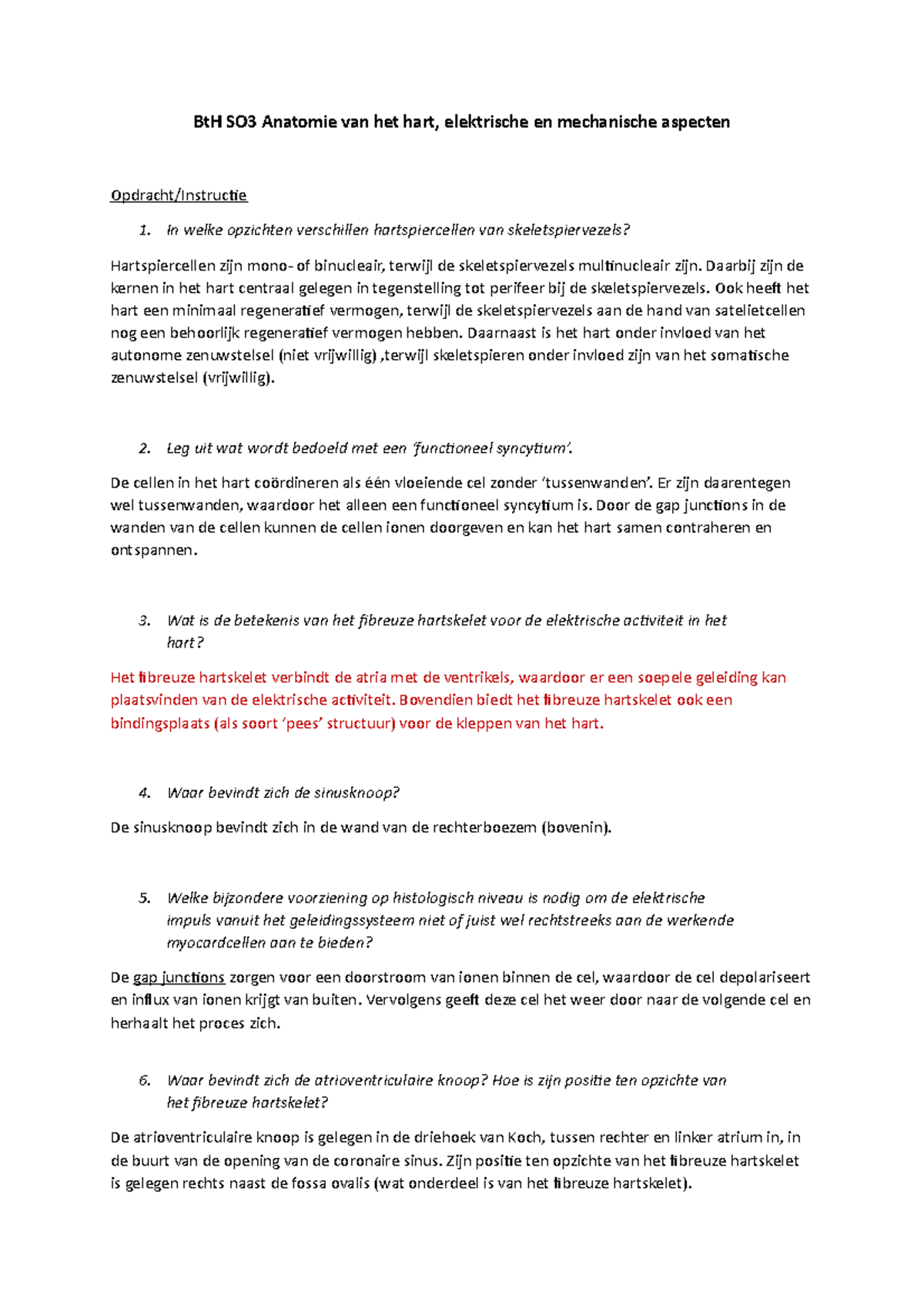 BtH SO3 Anatomie van het hart, electrische en mechanische aspecten - BtH SO3 Anatomie van het ...