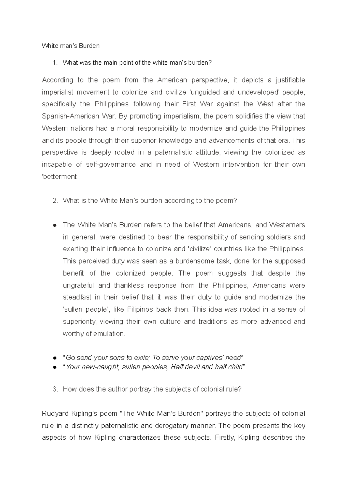 The White Man's Burden - miss u na - White man’s Burden 1. What was the ...