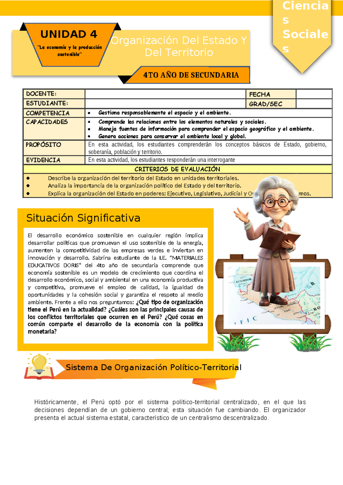 Ficha DE Actividad CCSS 4°- Semana 1 - Históricamente, el Perú optó por el sistema - Studocu