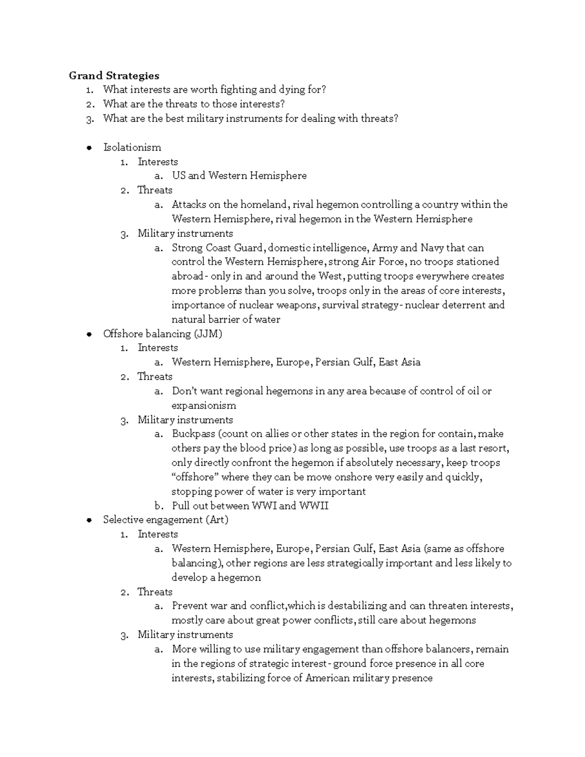 Summaries of the 4 Main Grand Strategies - Grand Strategies 1. What ...