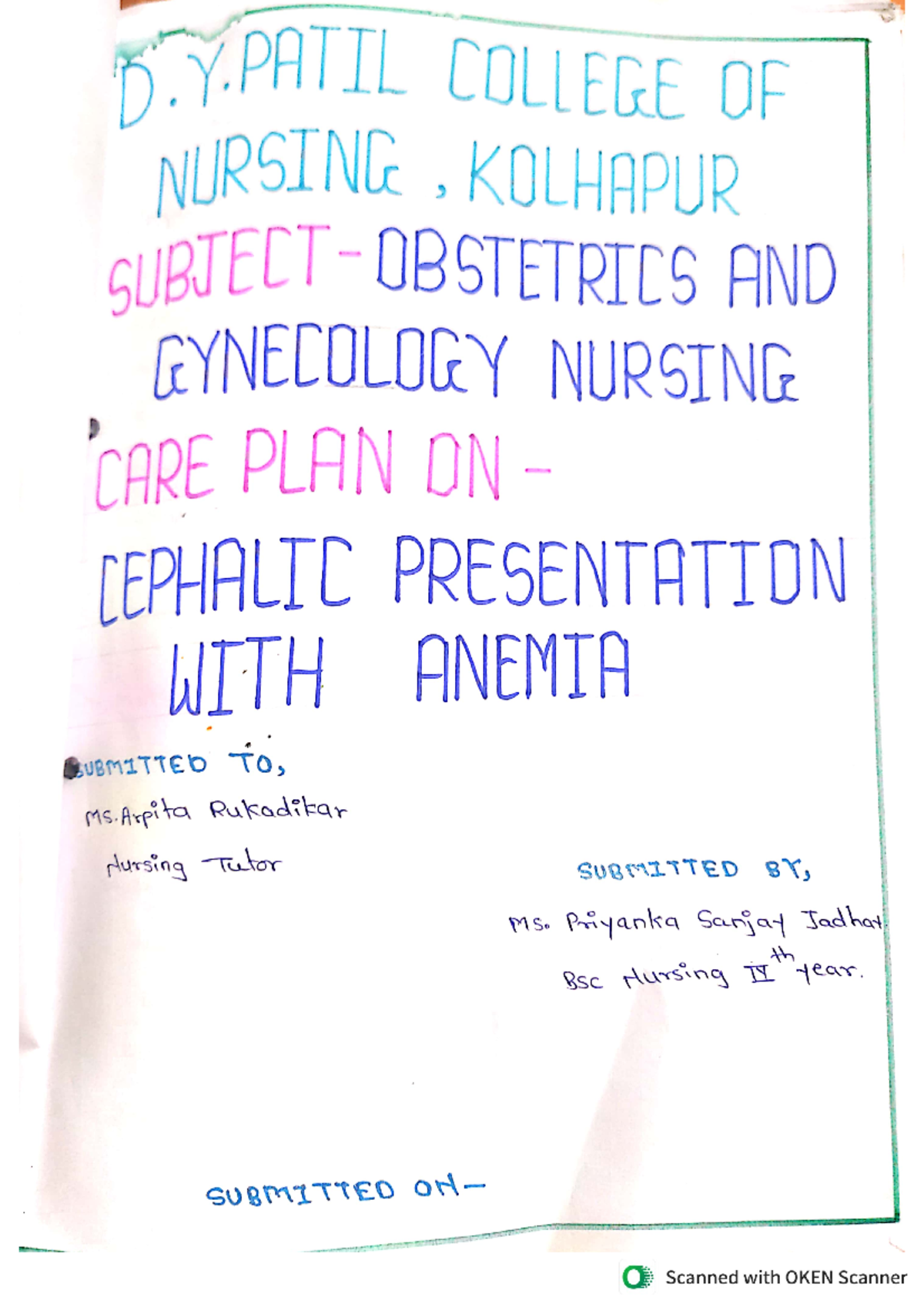 Care Plan of OBG - Nursing - Studocu