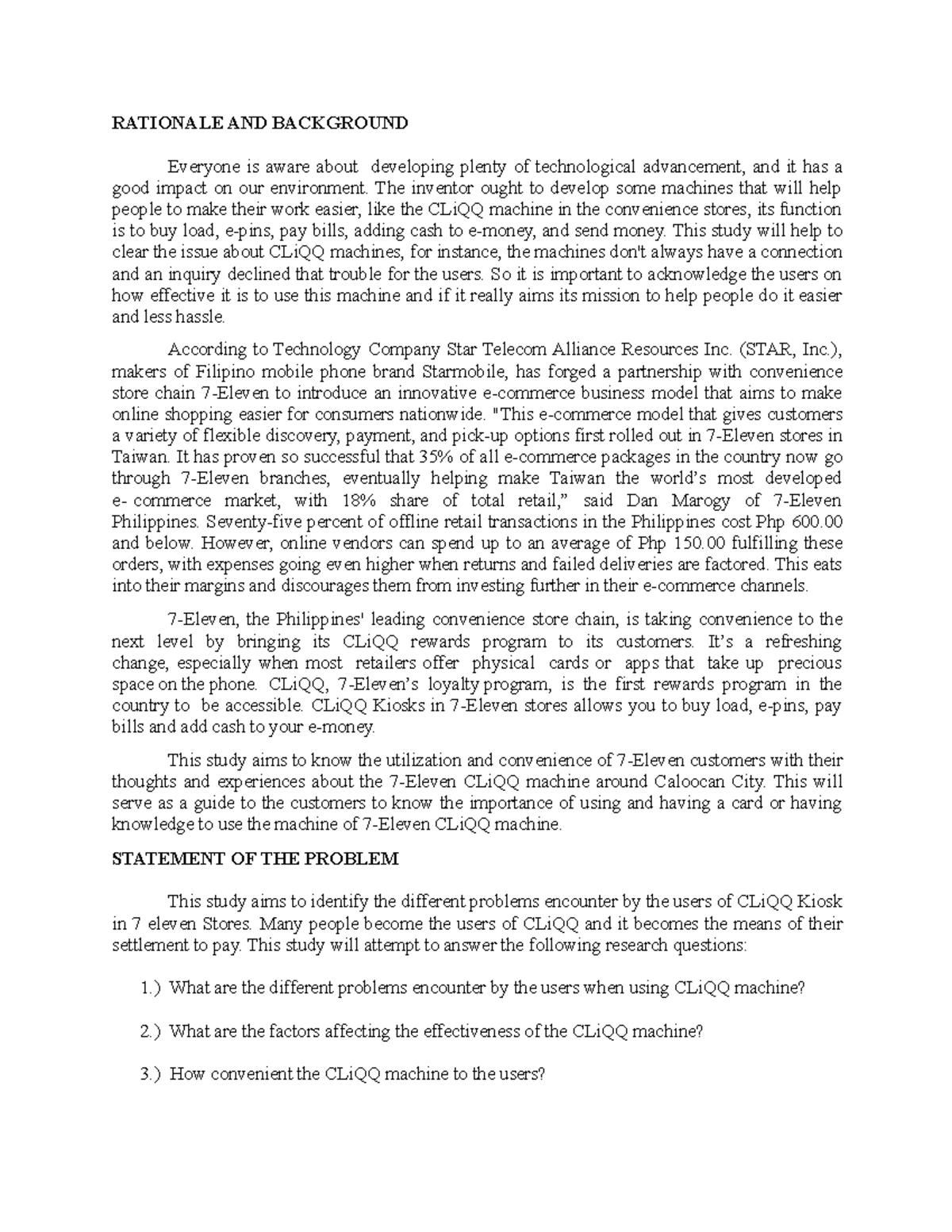 485916513 Cliqq Machine Case study docx - RATIONALE AND BACKGROUND ...