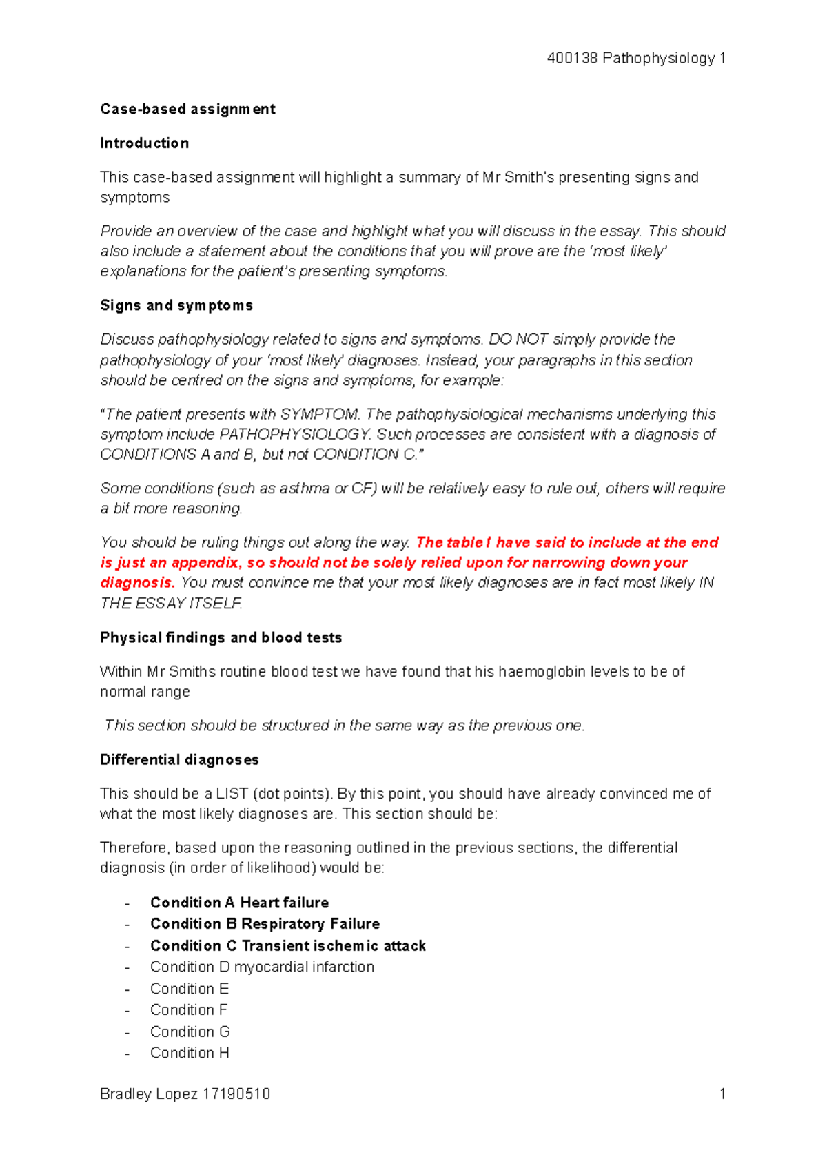 Pathophysiology Case Study Notes - 400138 Pathophysiology 1 Case-based ...