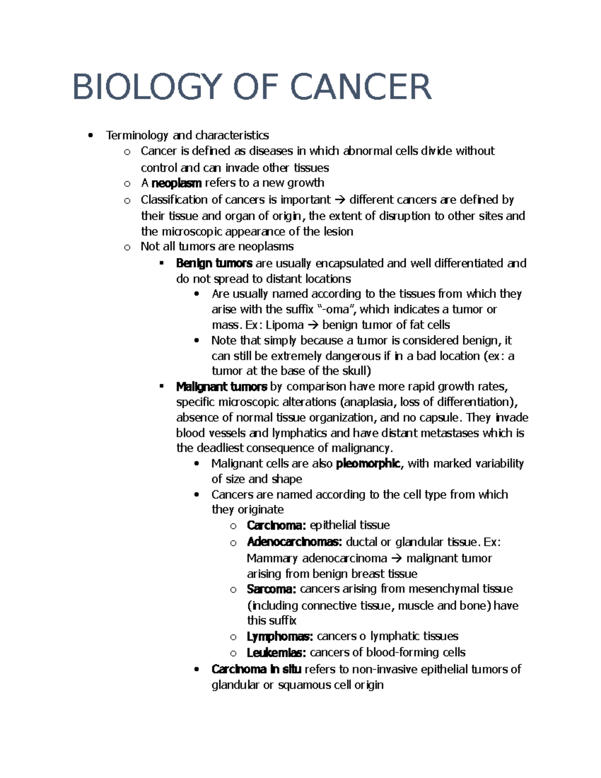 Biology of Cancer - Summary Understanding Pathophysiology - BIOLOGY OF ...