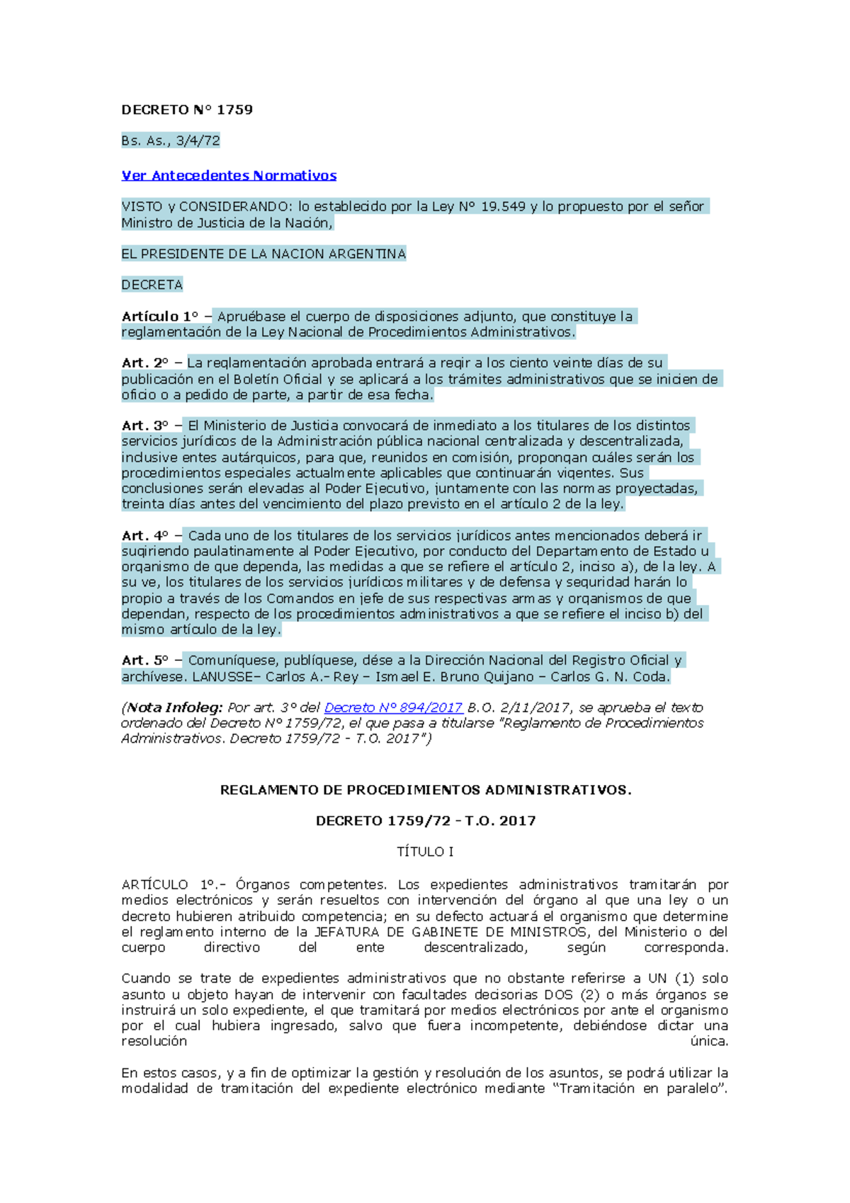 Decreto - DECRETO N° 1759 Bs. As., 3/4/ Ver Antecedentes Normativos ...