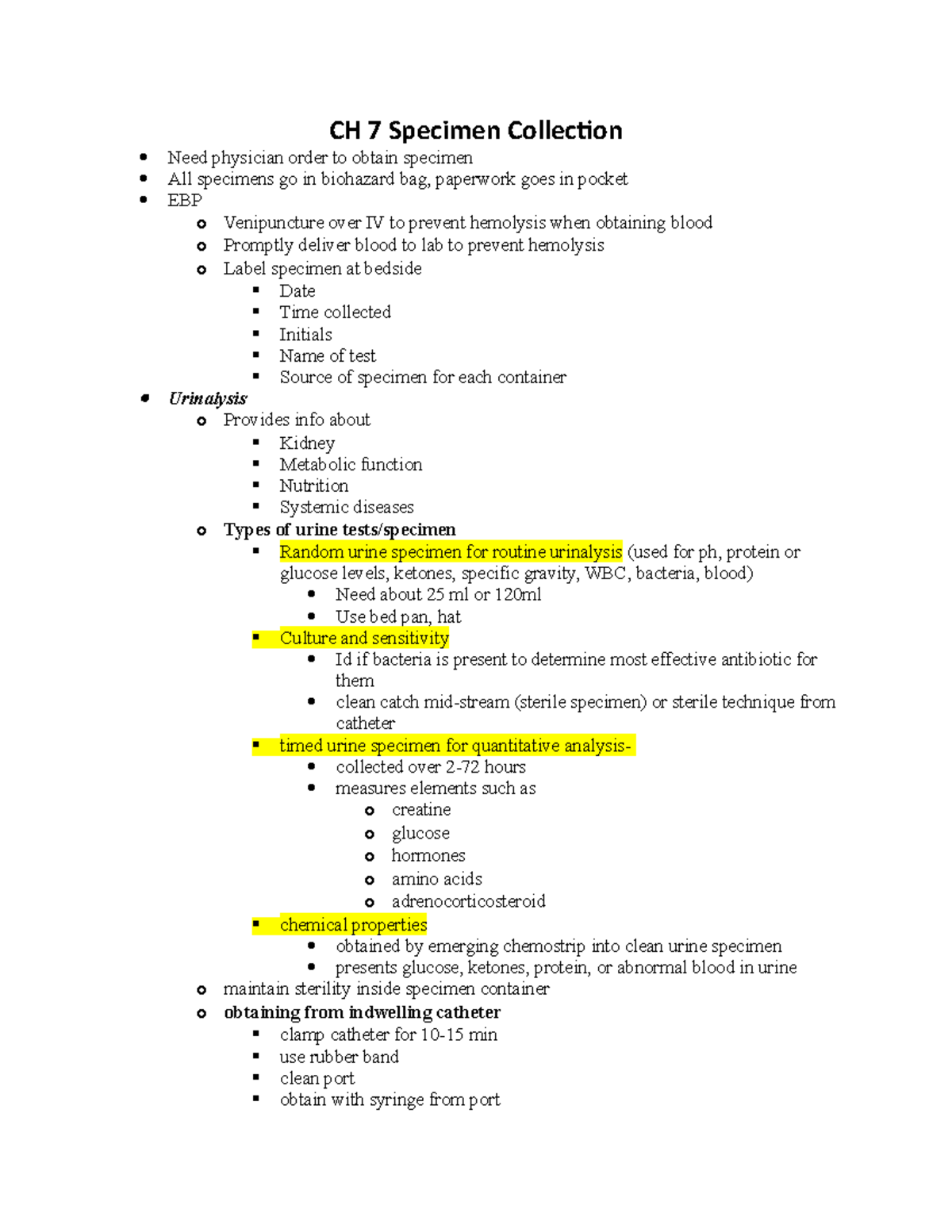 CH 7 Specimen Collection - CH 7 Specimen Collection Need physician ...