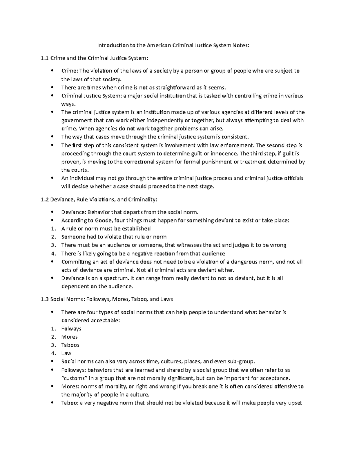 Criminal Justice Unit One - Introduction to the American Criminal ...