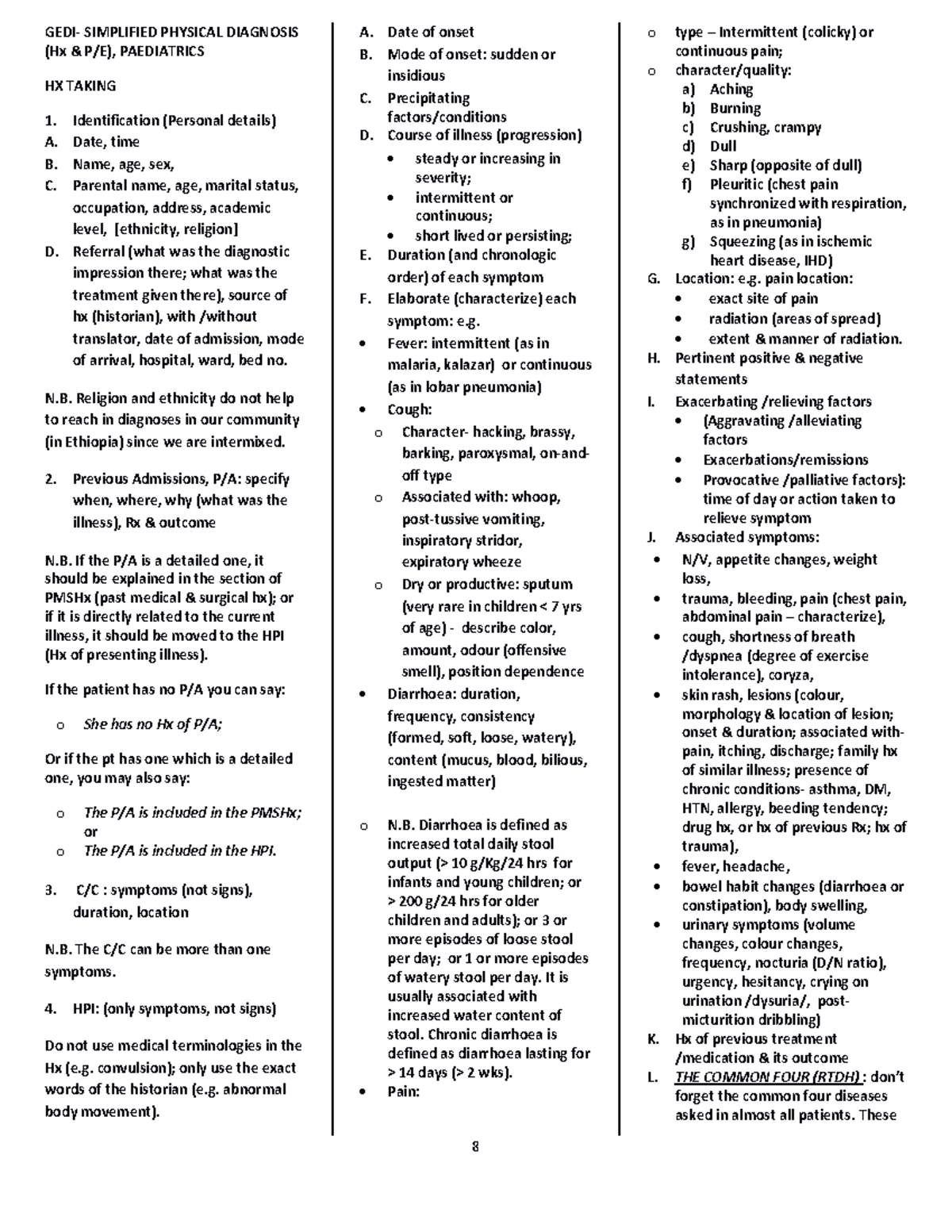 IMCN - IMCN - GEDI- SIMPLIFIED PHYSICAL DIAGNOSIS (Hx & P/E ...