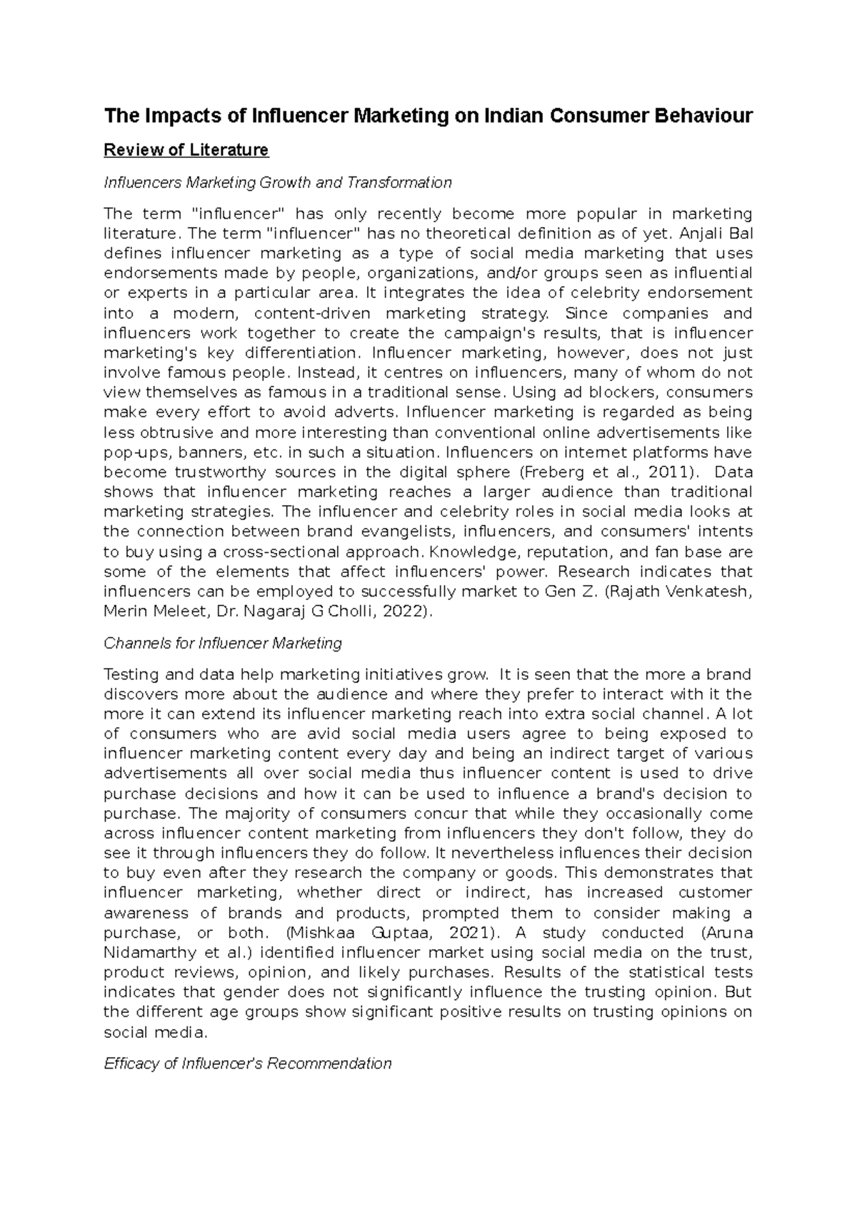 Research Methodology IA 1 - The Impacts of Influencer Marketing on ...