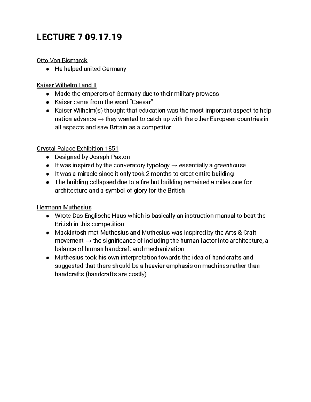 Modernism Notes (2019 ) - LECTURE 7 09. Otto Von Bismarck He helped ...