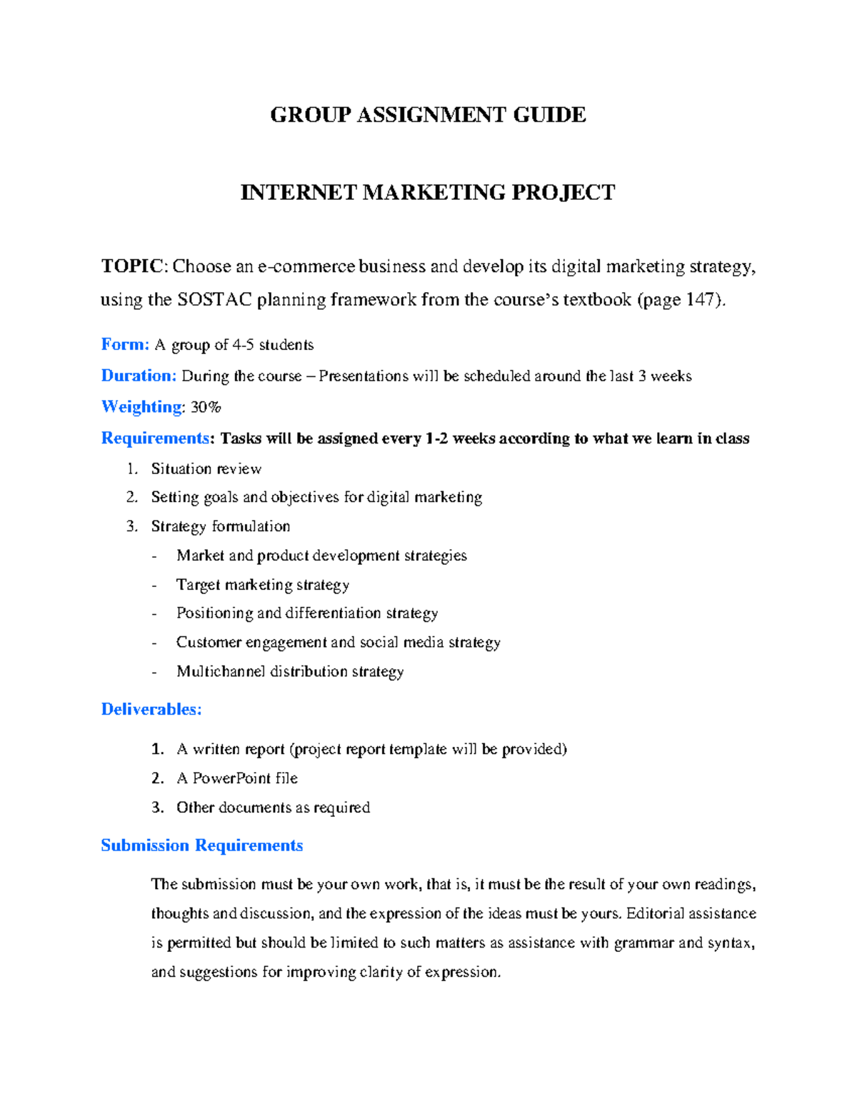 Group Assignment Guide- Internet Marketing Project - 22-23 2 - GROUP ...