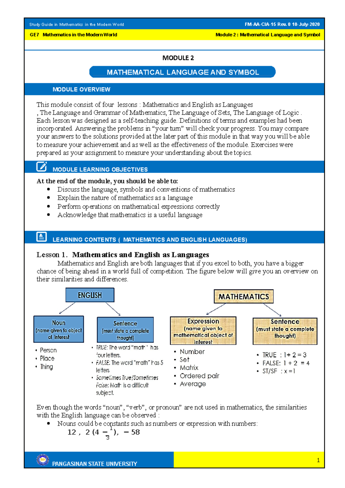 Mathematics in Modern World Module Module - Study Guide in Mathematics ...
