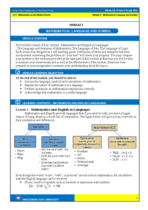 Mathematics in Modern World Module - Study Guide in Mathematics in the ...