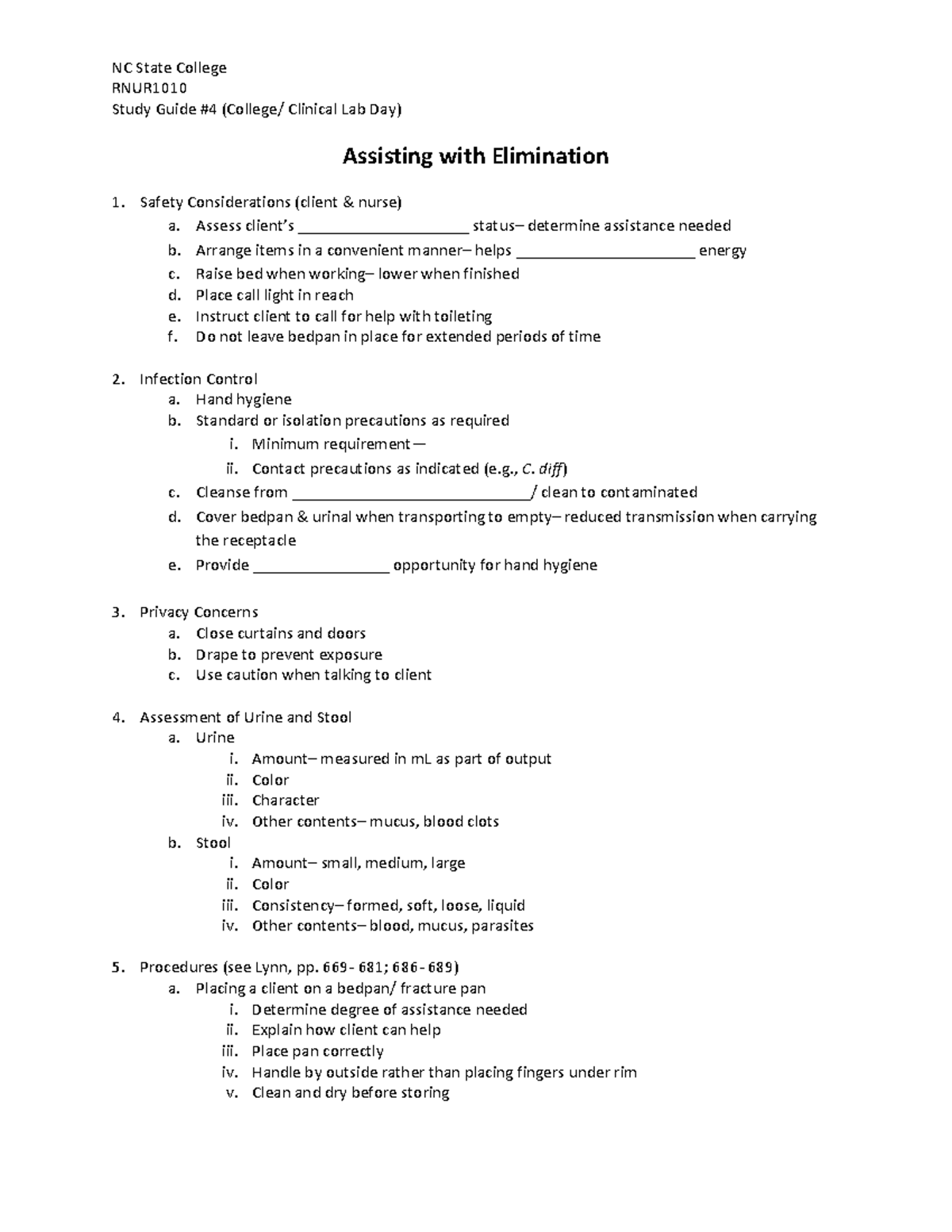 Elimination- Guided Notes - NC State College RNUR Study Guide #4 ...